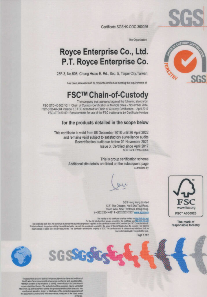 Royce FSC COC Certification V3.0 – ROYCE